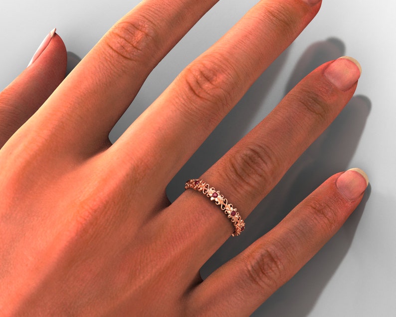 Ruby Wedding Band Vintage Wedding Band Ruby Gold Ring Rose - Etsy