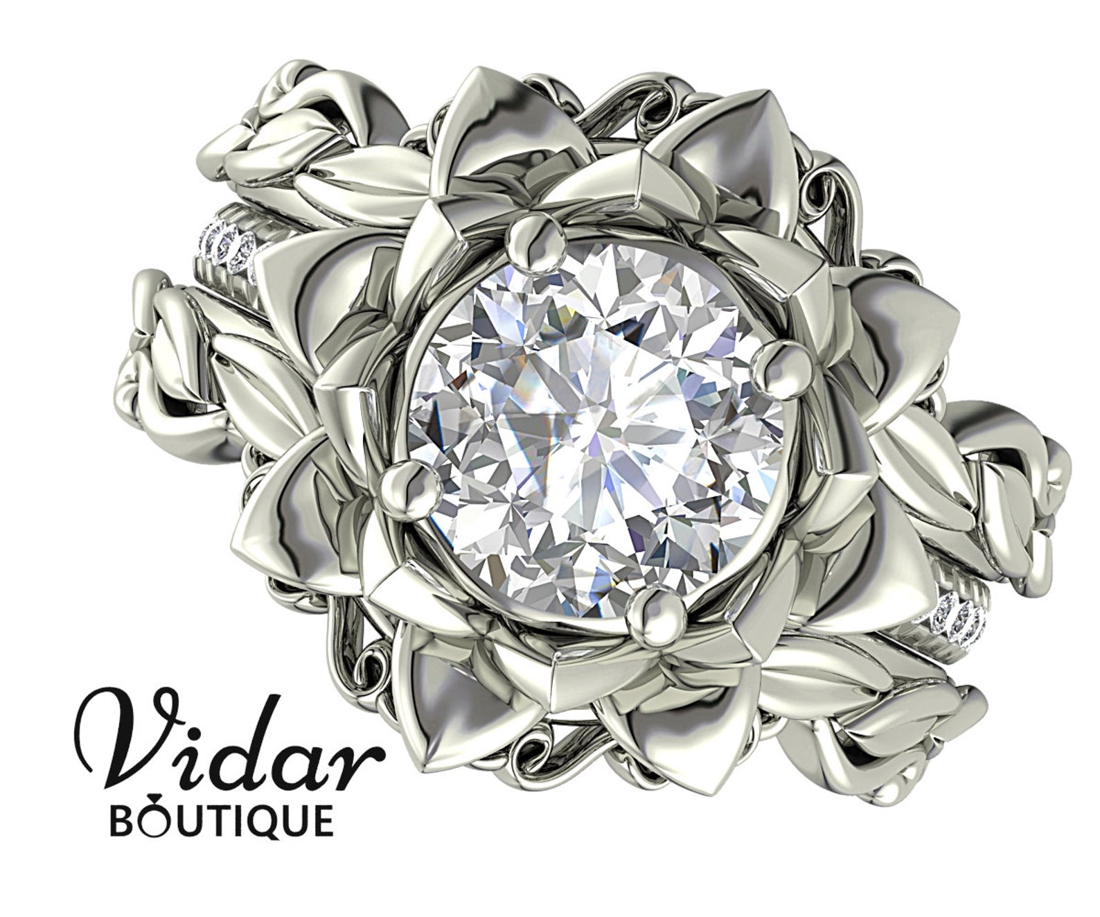 Flower Engagement Ring Wedding Ring Set Diamond Engagement - Etsy