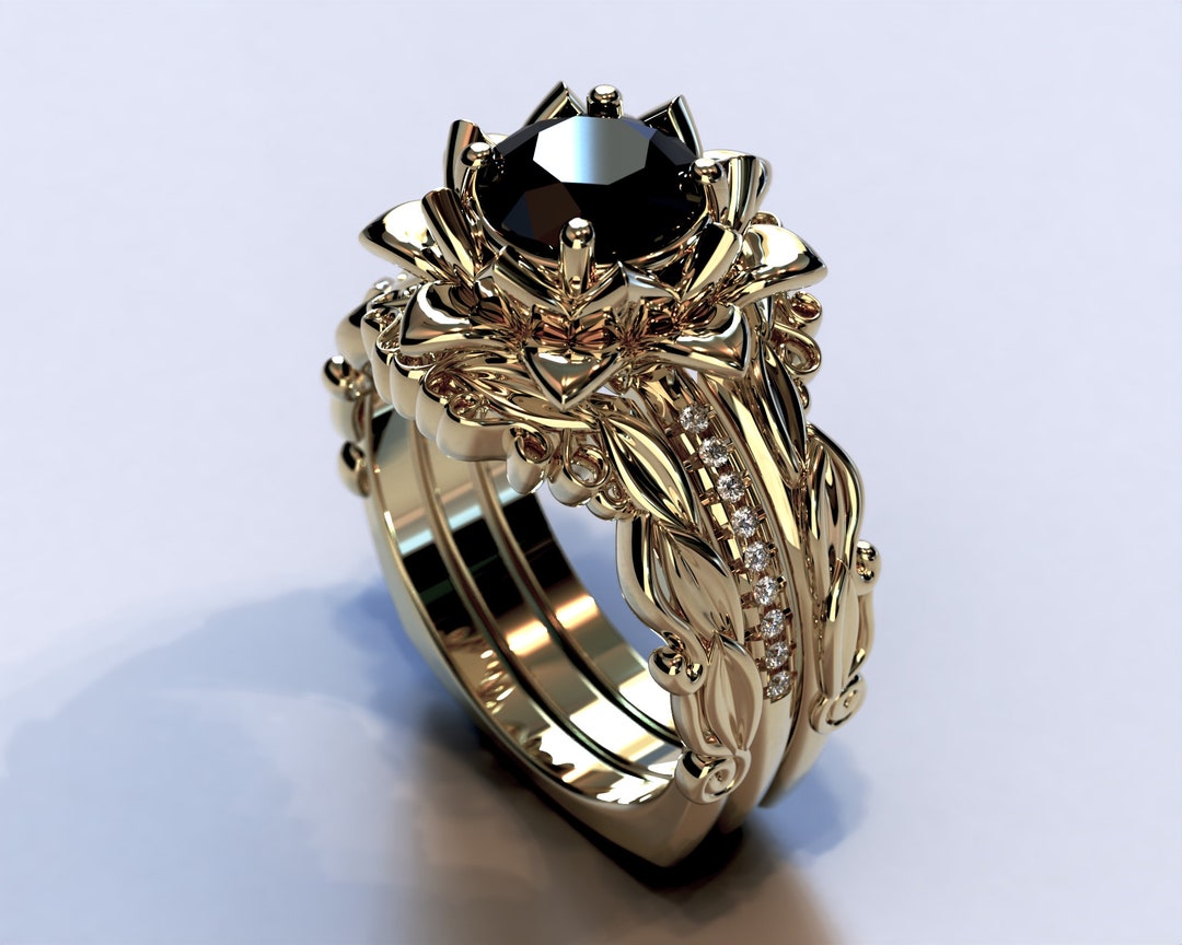Black and Gold Ring, Black Diamond Engagement Ring Vintage, Black ...