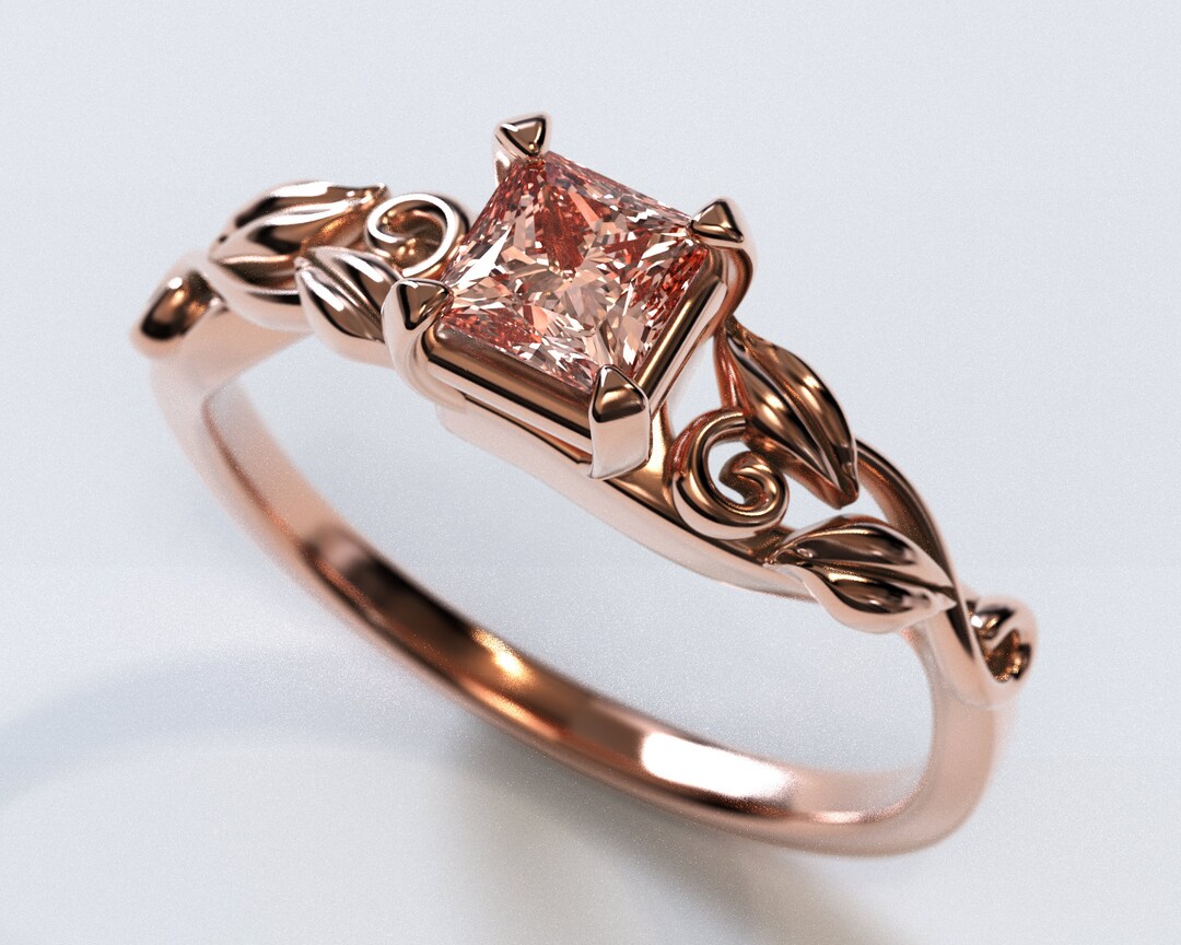 Princess Cut Morganite Engagement Ring, Rose Gold Morganite Ring ...