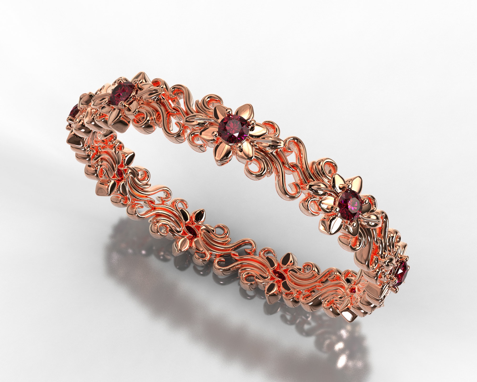 Ruby Wedding Band Vintage Wedding Band Ruby Gold Ring Rose - Etsy