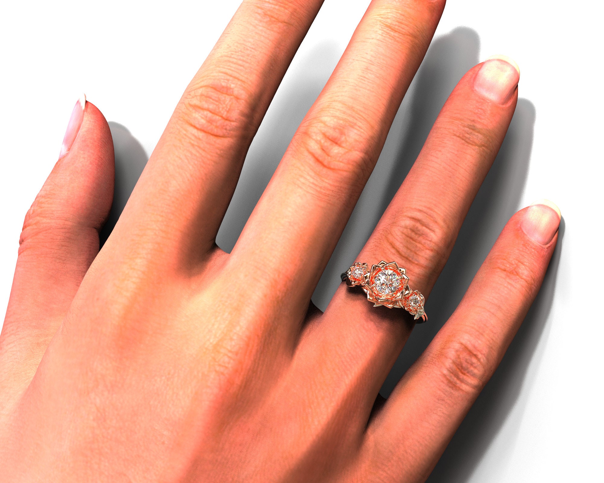 Engagement Ring Lotus Diamond Lotus Flower Ring Lotus | Etsy