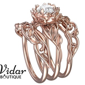 Flower Engagement Ring Set Unique Engagement Ring Set Bridal | Etsy