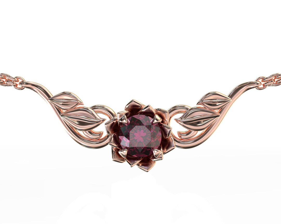 Ruby Rose Gold Necklace / Ruby Birth Stone Necklace / Lotus Necklace ...