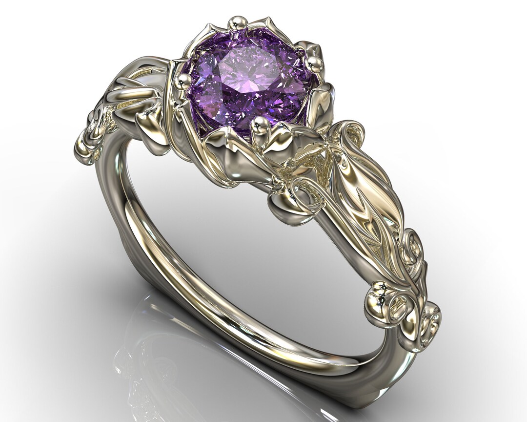 Amethyst Ring / Amethyst Engagement Ring / Nature Inspired Ring / White ...