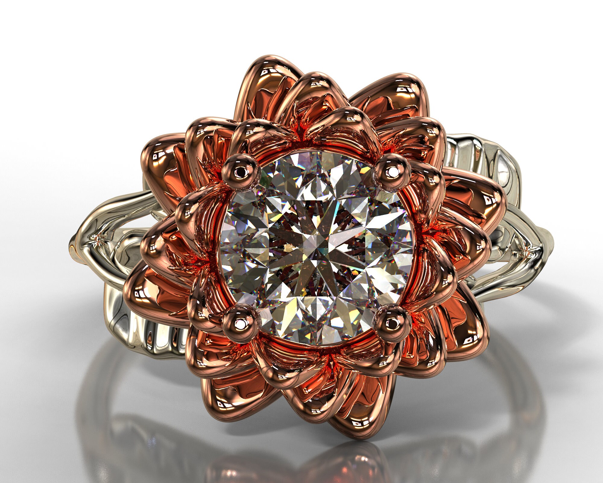 Lotus Ring Unique Engagement Ring Flower Ring Leaf | Etsy