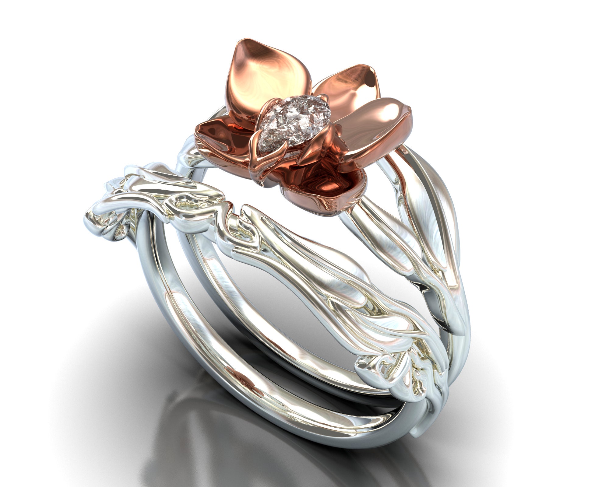 Orchid Engagement Ring Flower Ring Flower Ring Set Flower | Etsy