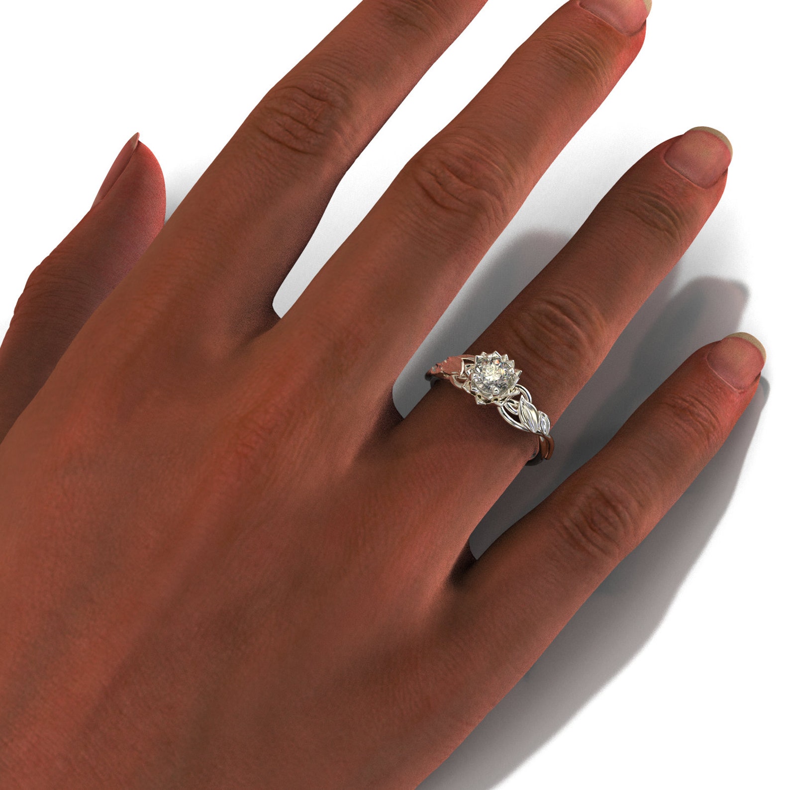 Flower Engagement Ring Unique Ring Solitaire Engagement - Etsy