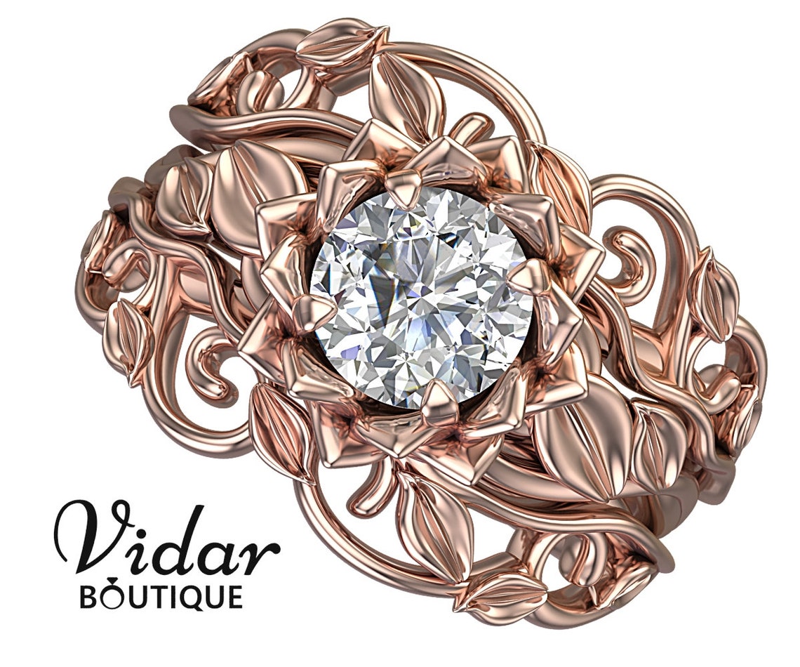 Flower Engagement Ring Set Unique Engagement Ring Set Bridal | Etsy