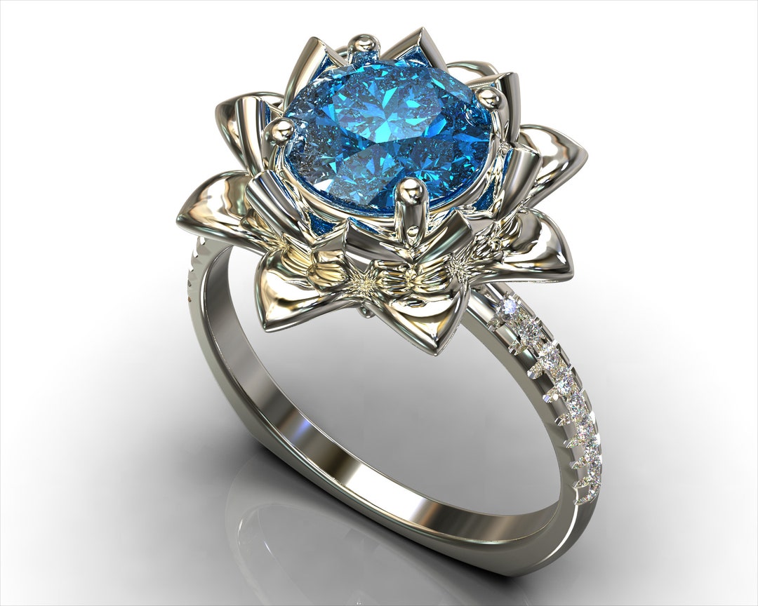 Ice Sapphire Flower Ring / Unique Engagement Ring / Flower Engagement ...