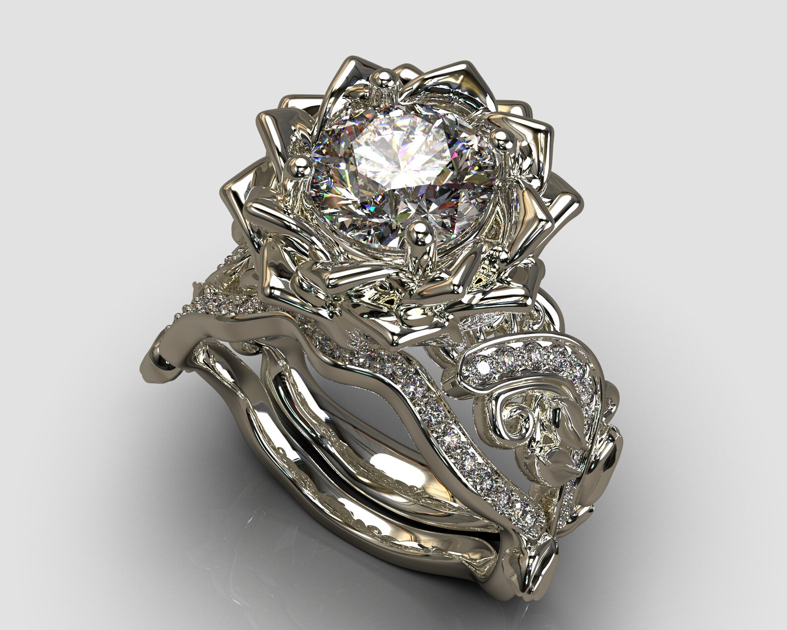 Diamond Flower Ring Diamond Ring Set Unique Ring Set Flower | Etsy