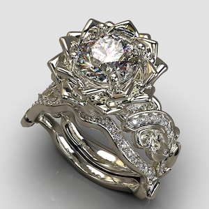 Diamond Flower Ring, Diamond Ring Set, Unique Ring Set, Flower Ring Set ...