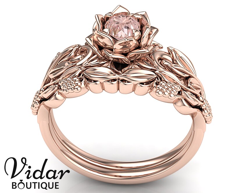 Flower Engagement Ring Set Rose Gold Morganite Ring Set | Etsy