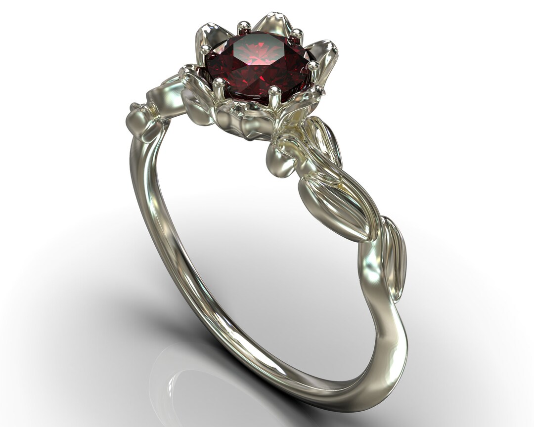 Ruby Engagement Ring / White Gold Engagement Ring / Floral Design ...