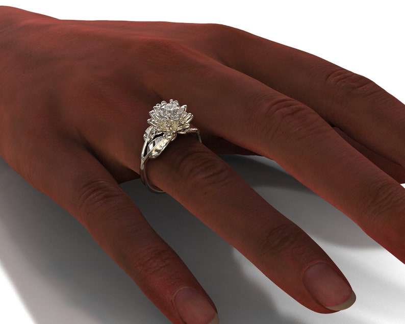 Flower Engagement Ring Flower Ring Lotus Flower Ring Lotus | Etsy