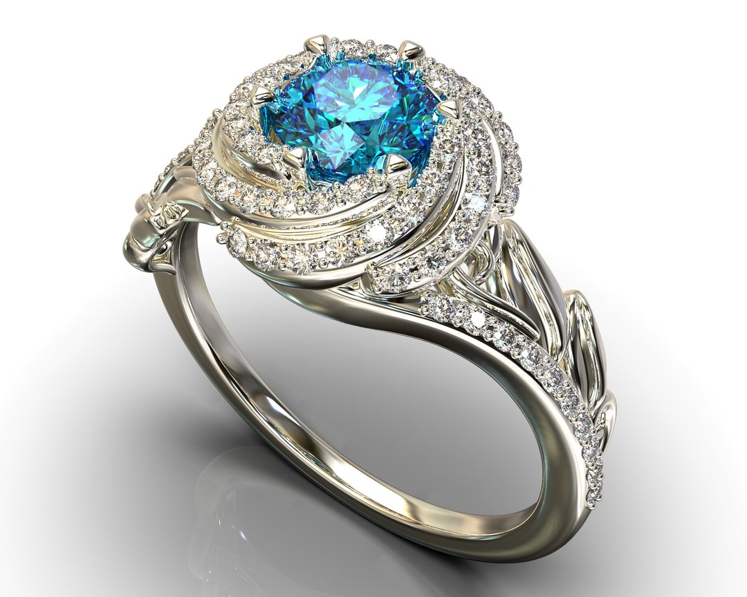 Blue Diamond Engagement Ring,unique Engagement Ring,flower Engagement ...