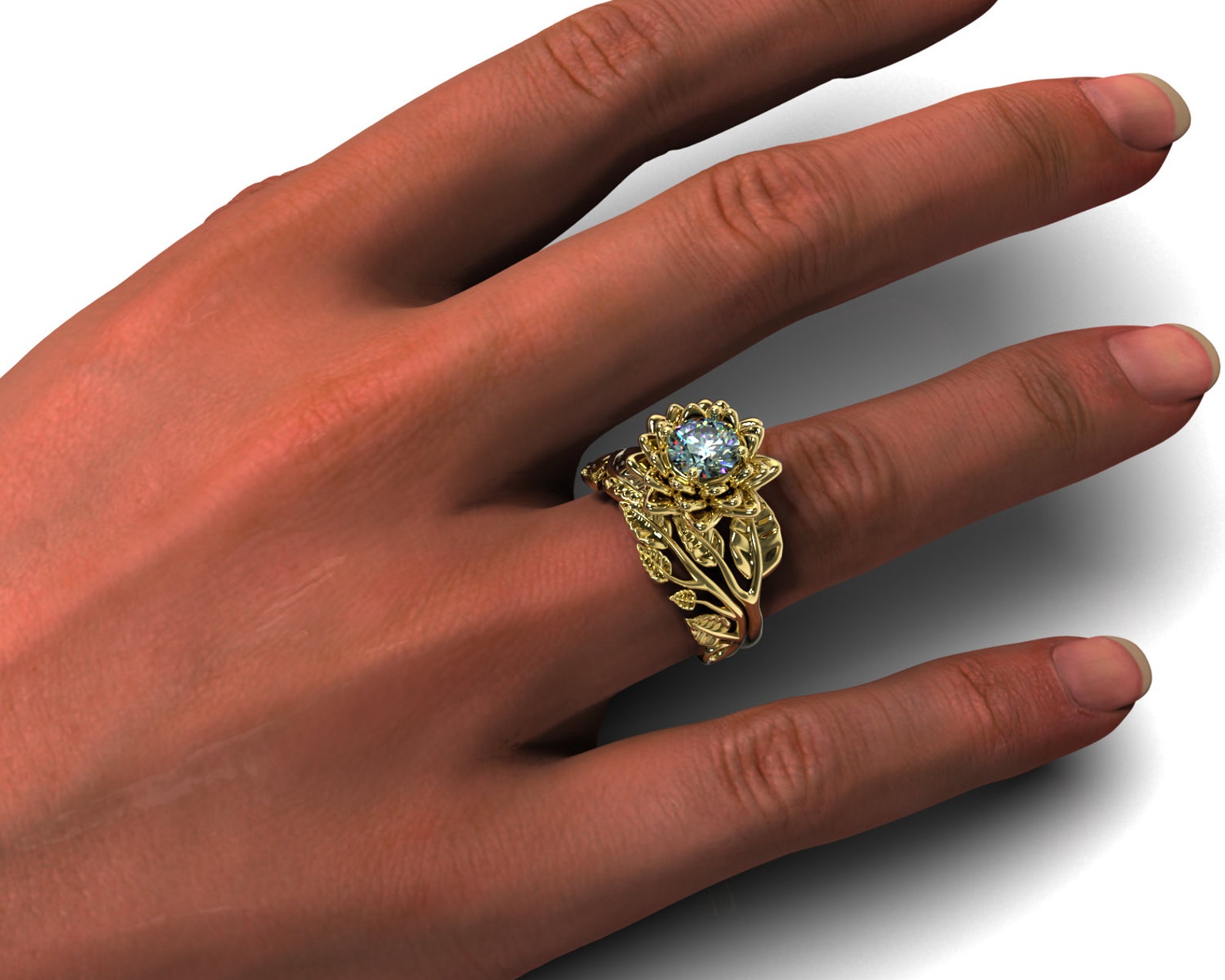 Leaf Engagement Ring Unique Engagement Ring Set Aquamarine - Etsy