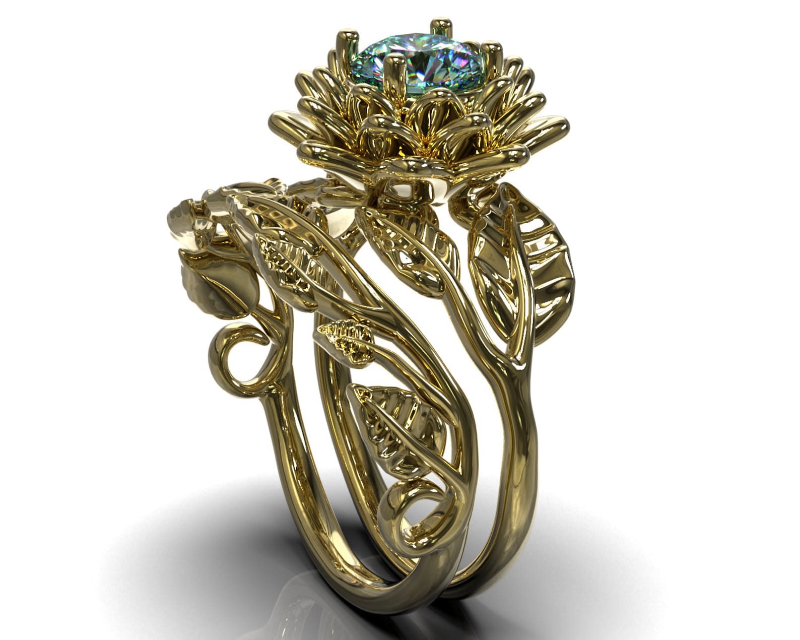 Leaf Engagement Ring Unique Engagement Ring Set Aquamarine | Etsy