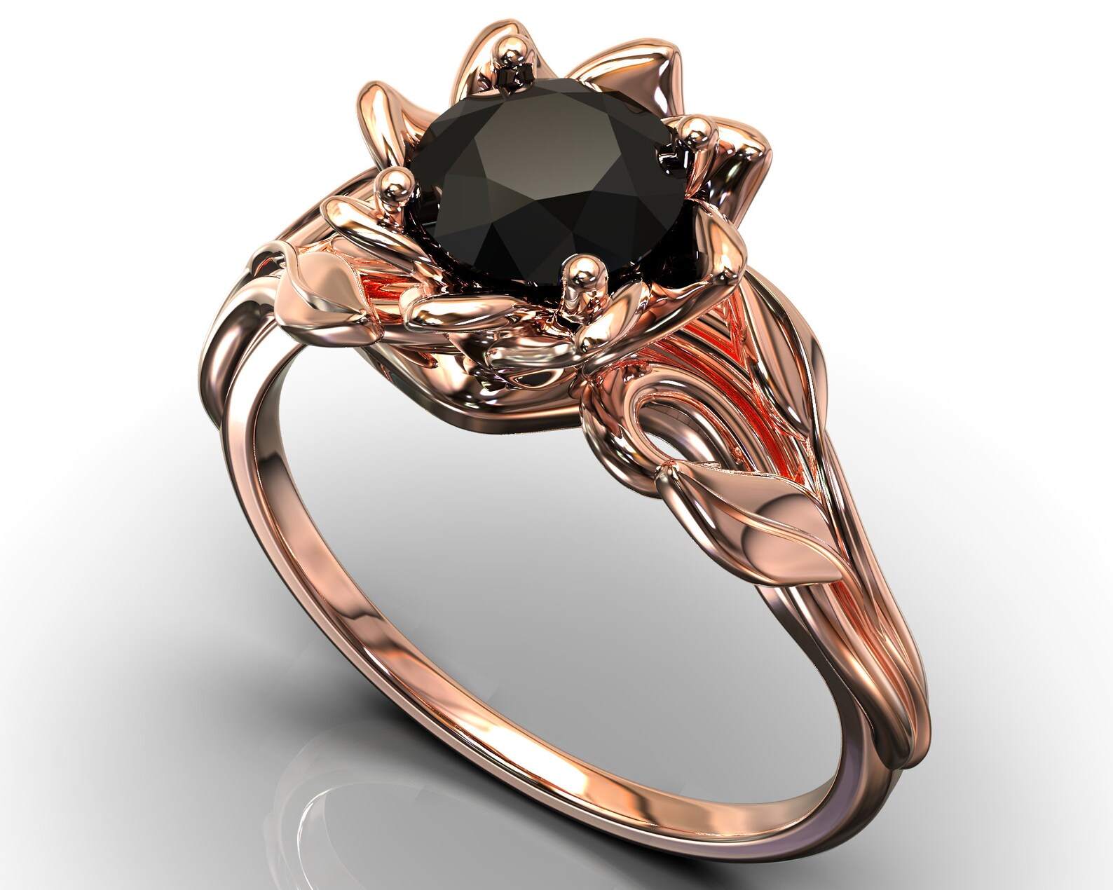 Black Diamond Rose Gold Ring Black Solitaire Rose Gold Ring - Etsy
