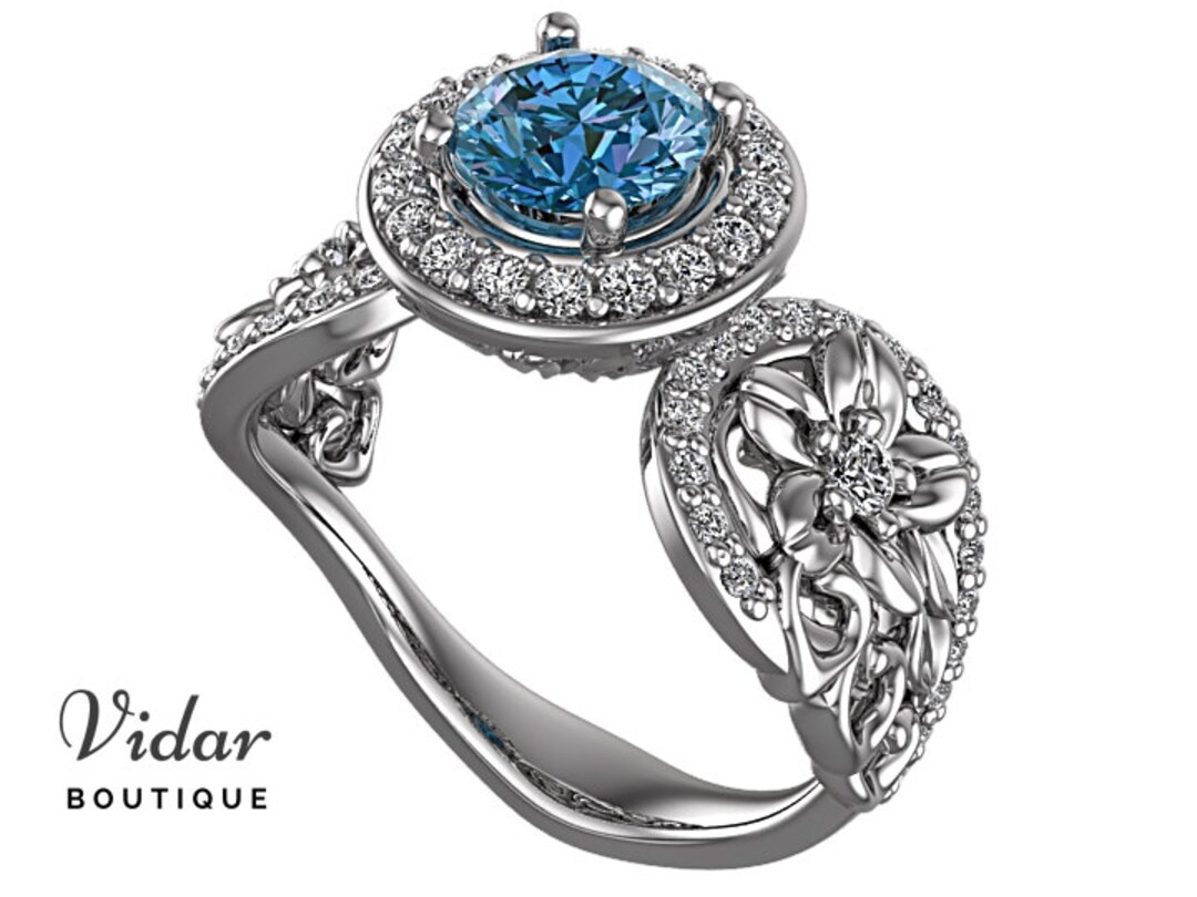 Blue Diamond Engagement Ringunique Engagement Ringflower - Etsy