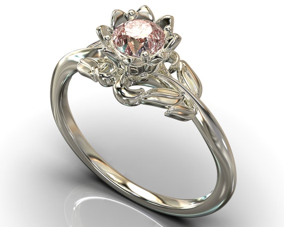 Unique Lotus Ring / Flower Engagement Ring / Morganite White - Etsy