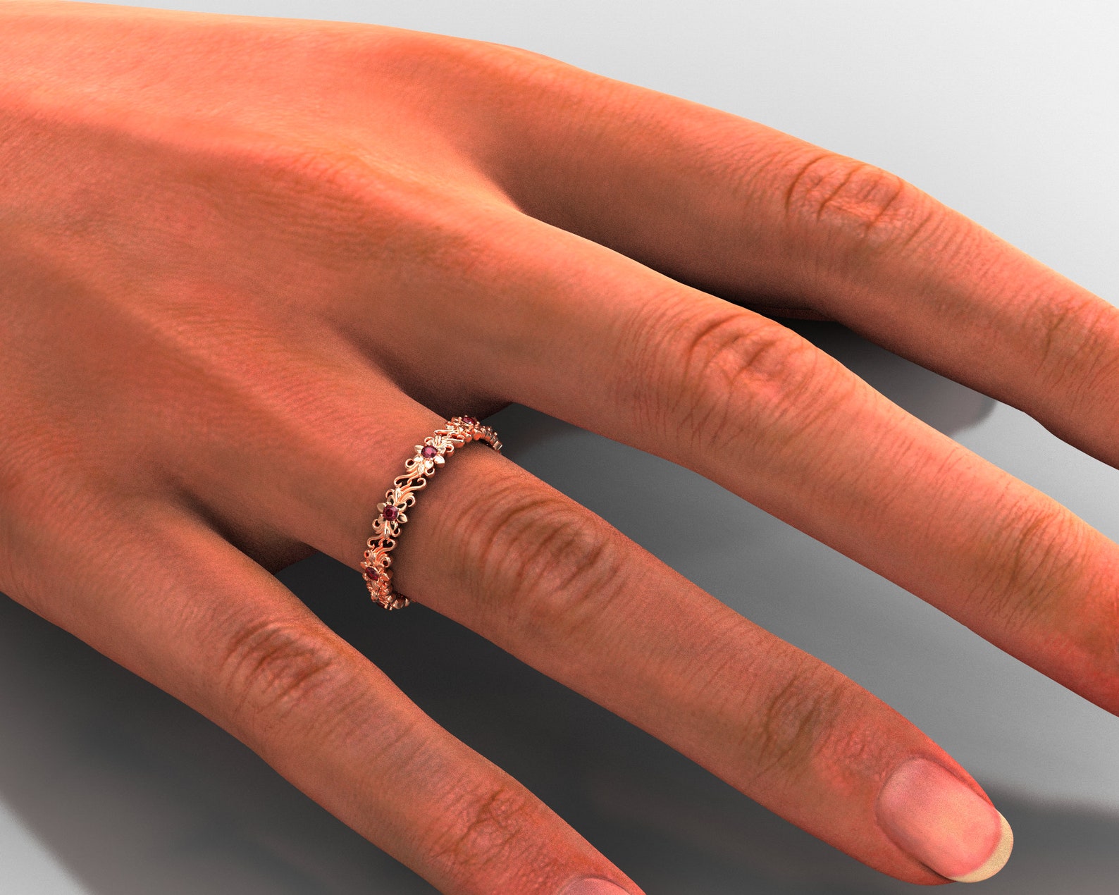 Ruby Wedding Band Vintage Wedding Band Ruby Gold Ring Rose - Etsy