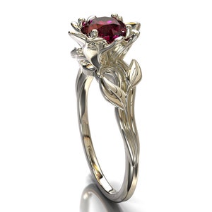 Ruby Engagement Ring Nature Ring Floral Red Ruby Leaf Ring Ruby Lotus Flower Ring Ruby Solitaire ...