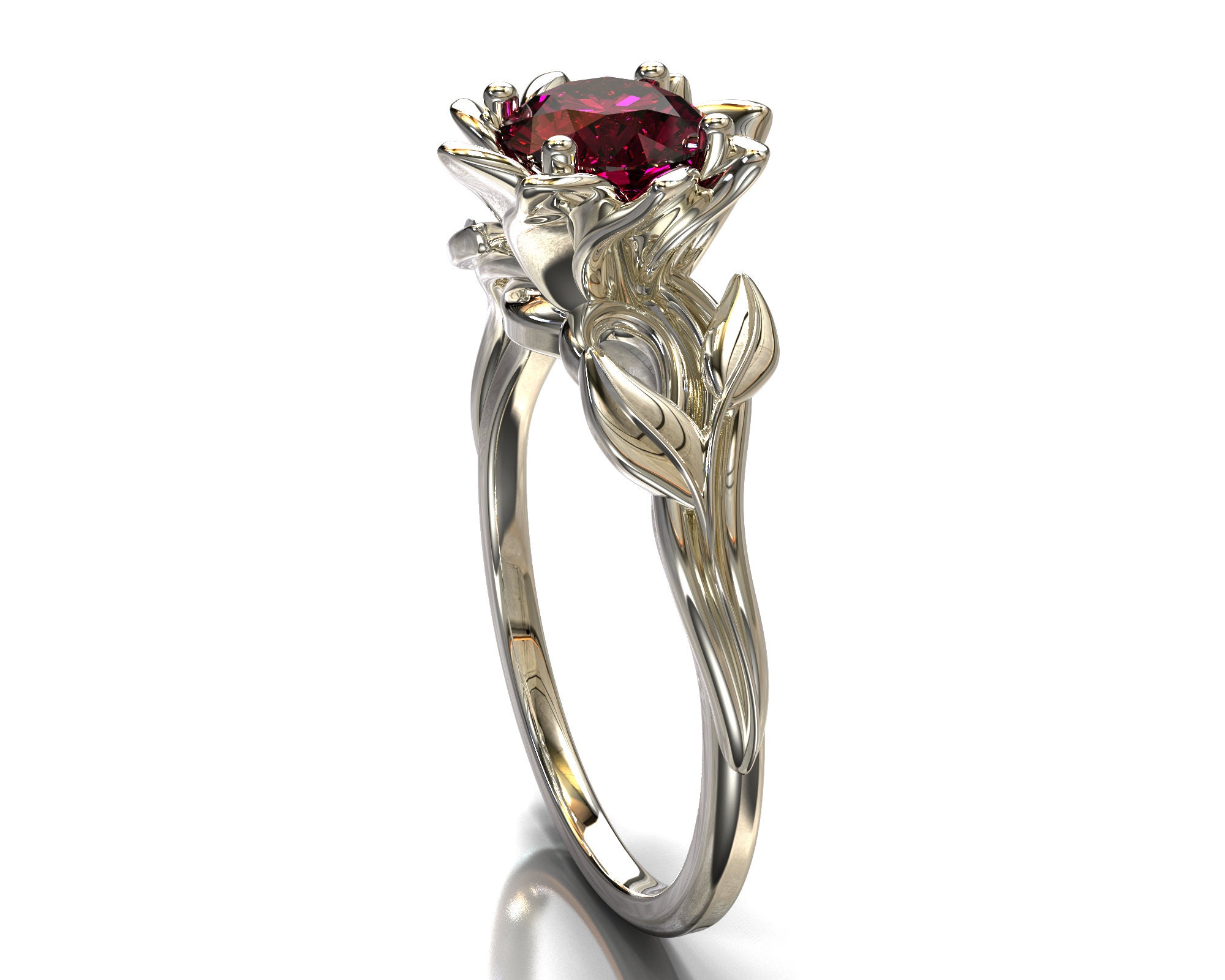 Ruby Engagement Ring Nature Ring Floral Red Ruby Leaf Ring Ruby Lotus ...