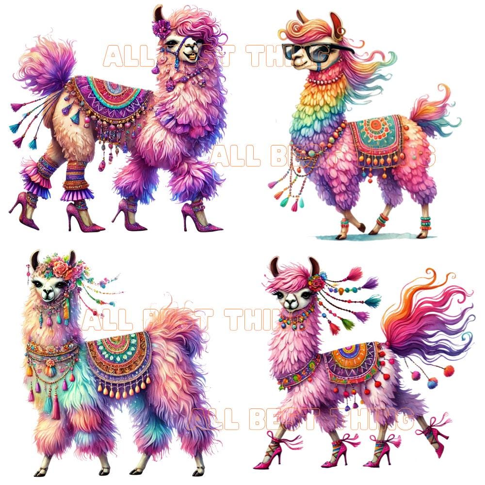 28 Quirky Fancy Llama Clipart PNG, Watercolor, Junk Journaling ...