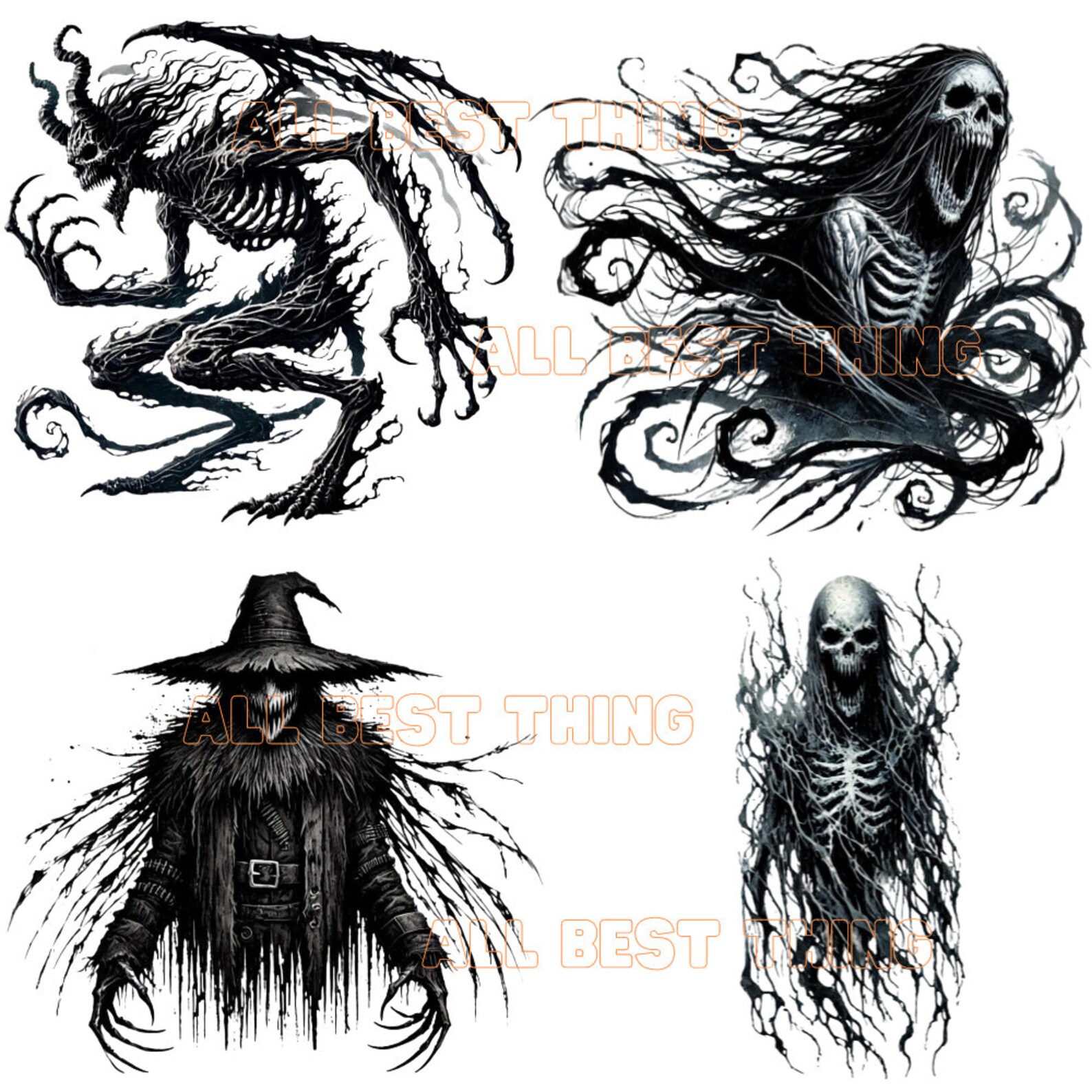 28 Horror Demon Monsters and Ghosts Clipart PNG Bundle, Gothic Digital ...
