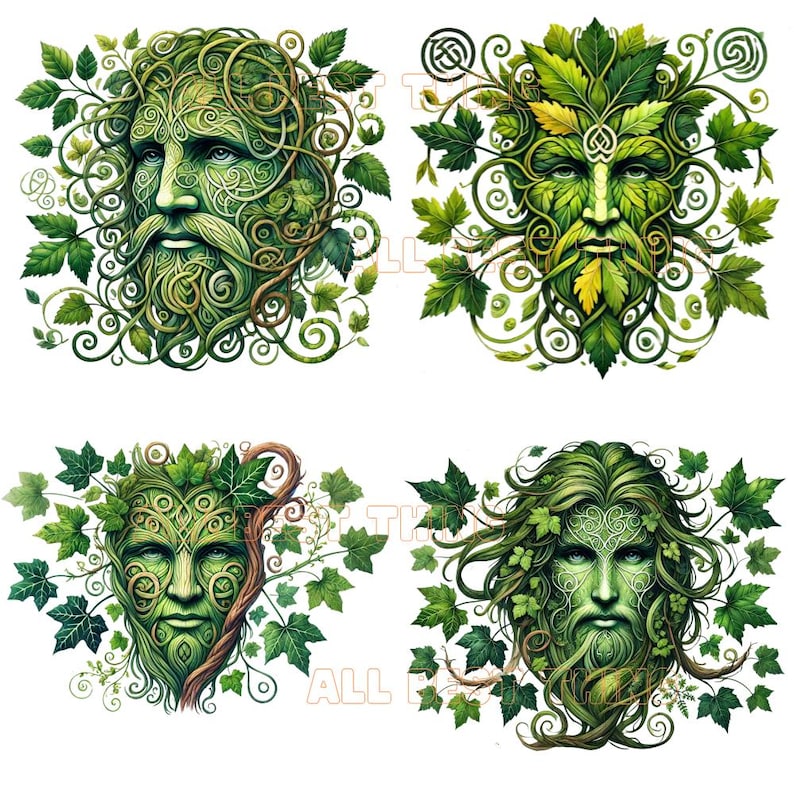 28 Celtic Green Man Clipart PNG, Pagan Mythology Sublimation Watercolor ...