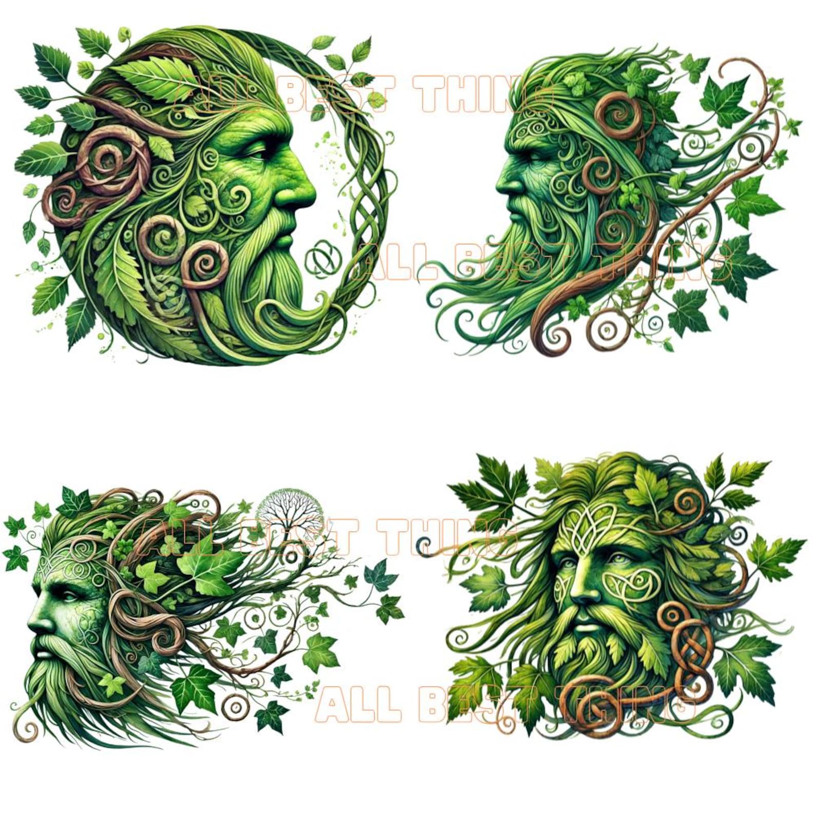 28 Celtic Green Man Clipart PNG, Pagan Mythology Sublimation Watercolor ...