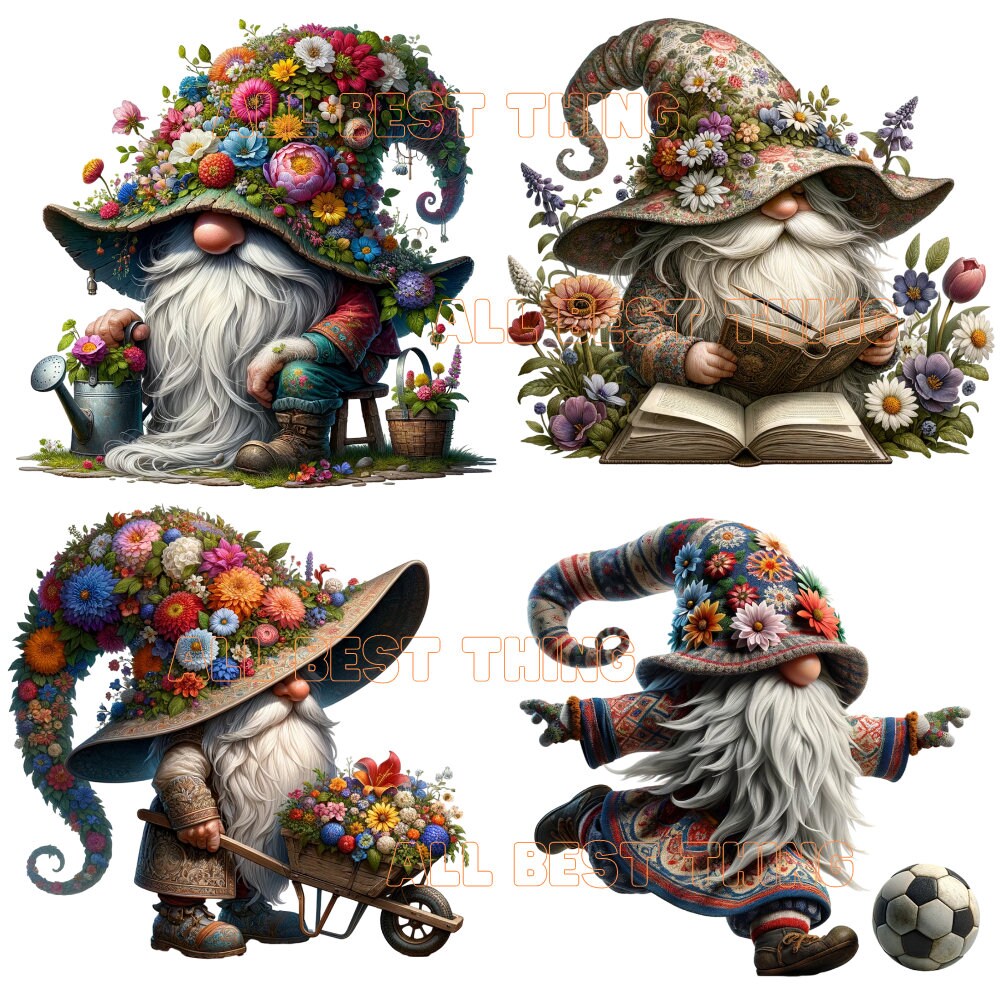 Spring Gnome Clipart Bundle Png, Gnome Clipart Commercial Use ...