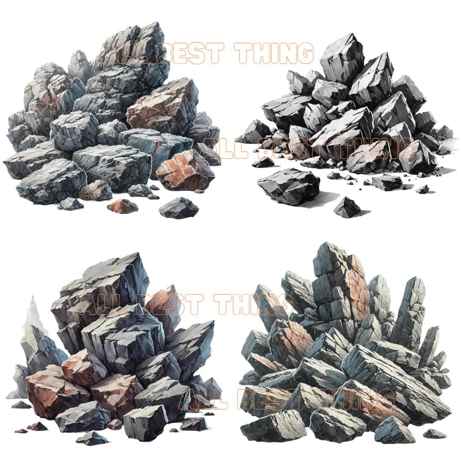 28 Rocks Clipart PNG, Rock Stone Clipart PNG, Printable Watercolor ...