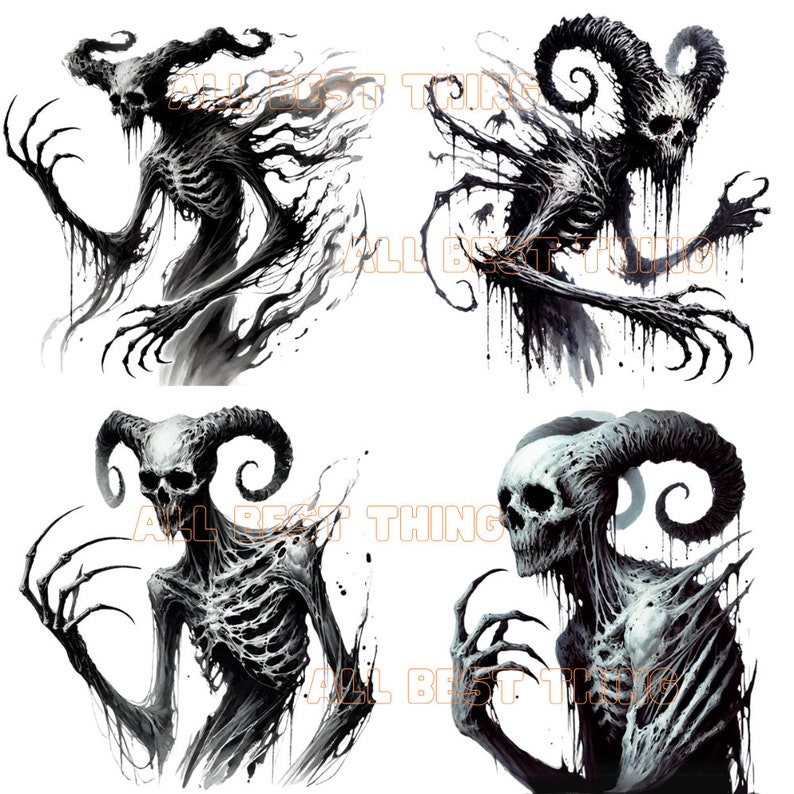 28 Gothic Baphomet Skull Clipart PNG Bundle, Dark Fantasy Baphomet ...