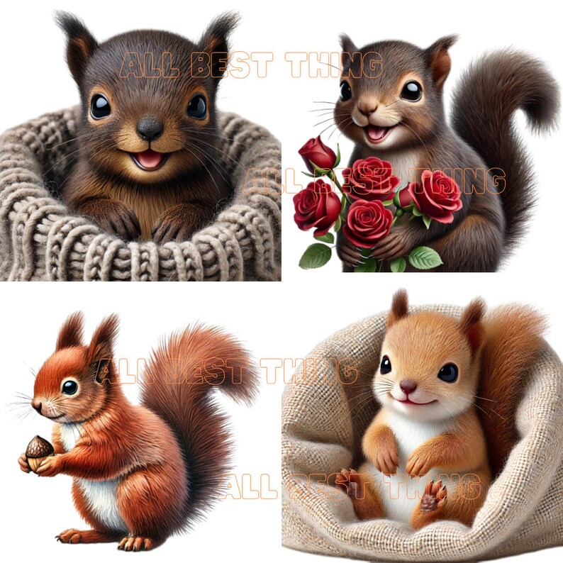 24 Squirrel PNG Clipart, Whimsical Squirrel Clipart Bundle ,commercial ...
