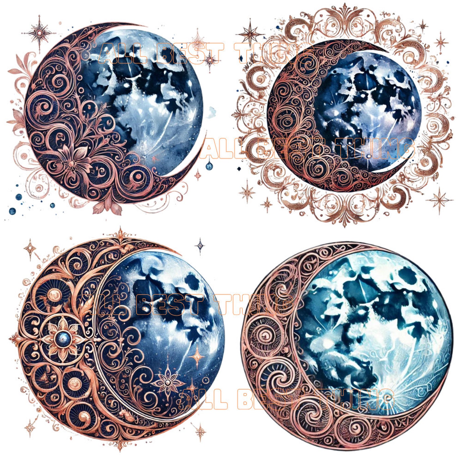 28 Celestial Mystical Filigree Moon PNG Clipart, Fantasy, Magical ...