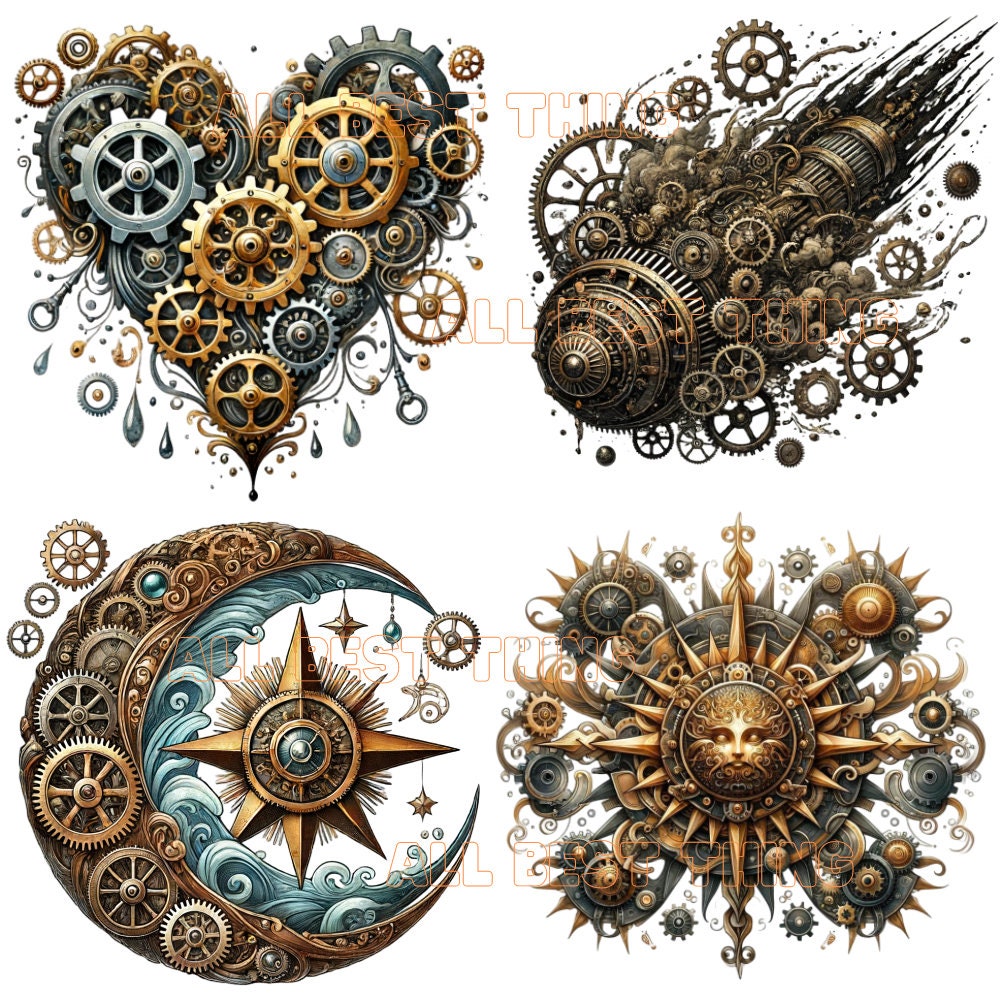 28 Watercolor Steampunk PNG Clipart Steampunk Celestial Clipart ...