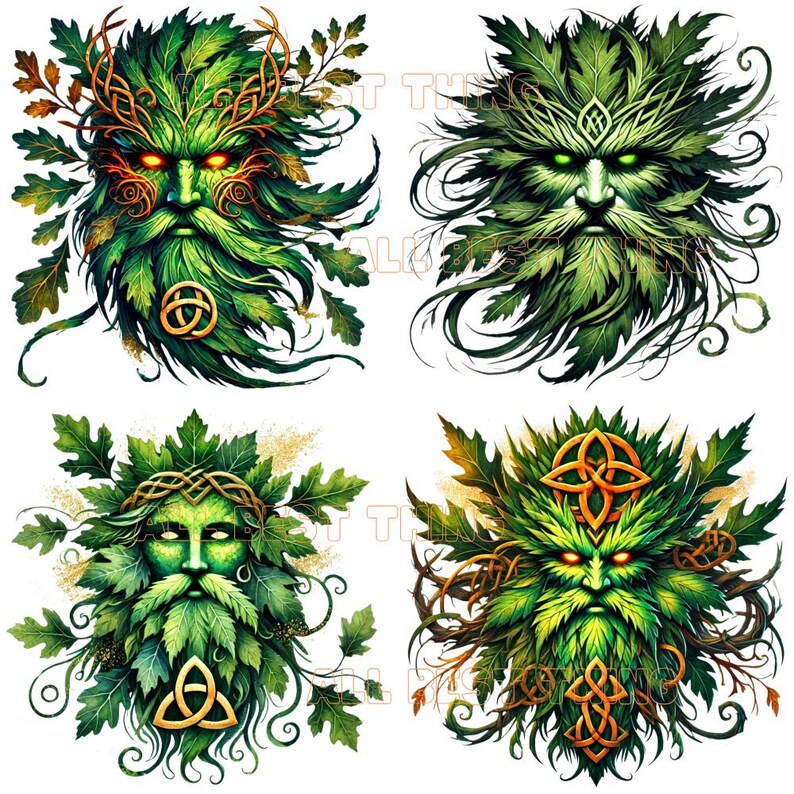 28 Celtic Green Man Clipart PNG, Pagan Mythology Sublimation Watercolor ...