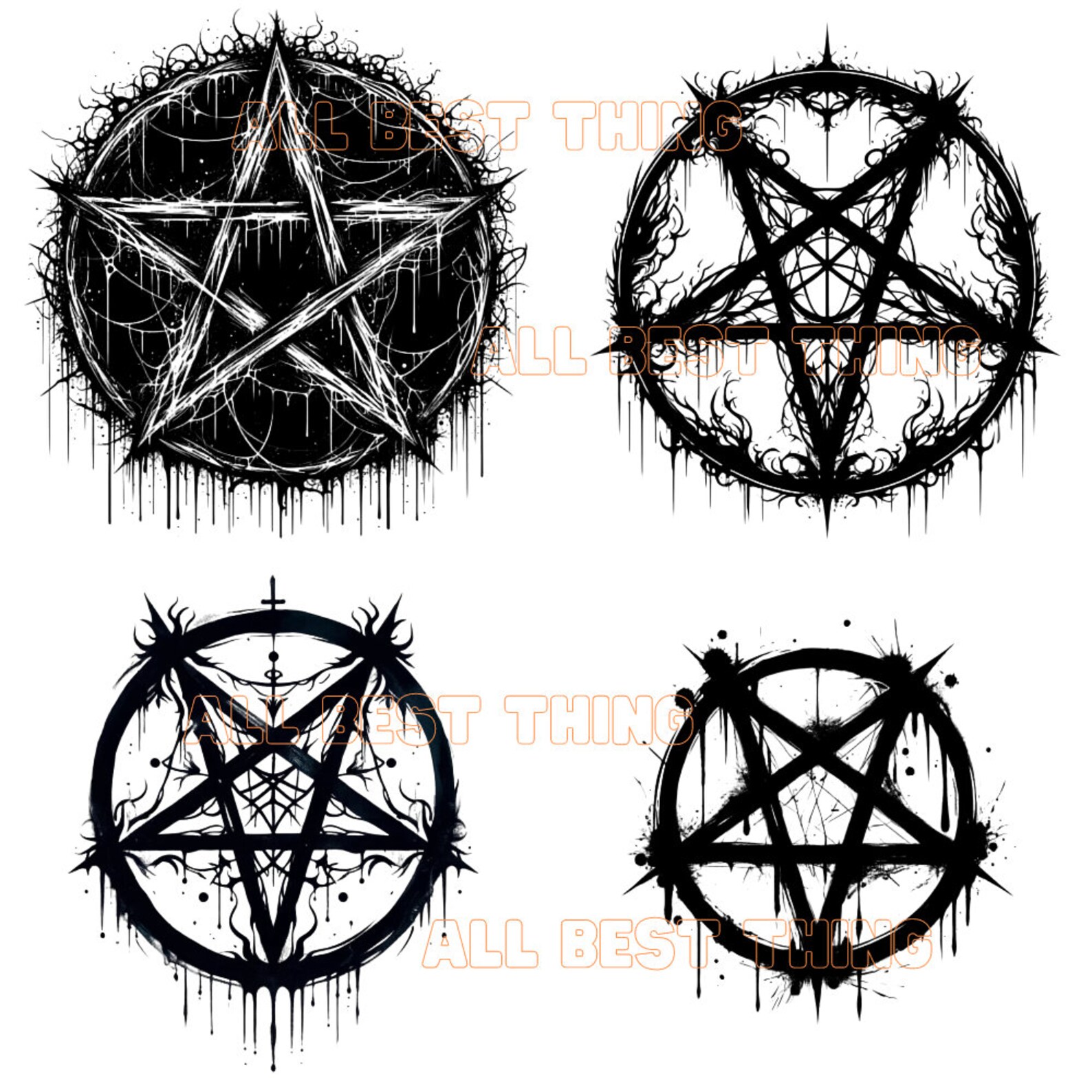 16 Watercolor Gothic Pentagram PNG Clipart, Black Pentagram Bundle ...