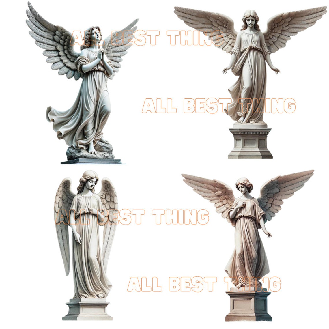 36 Angel Statues Clipart PNG Bundle, Clipart Marble, Celestial Clipart ...