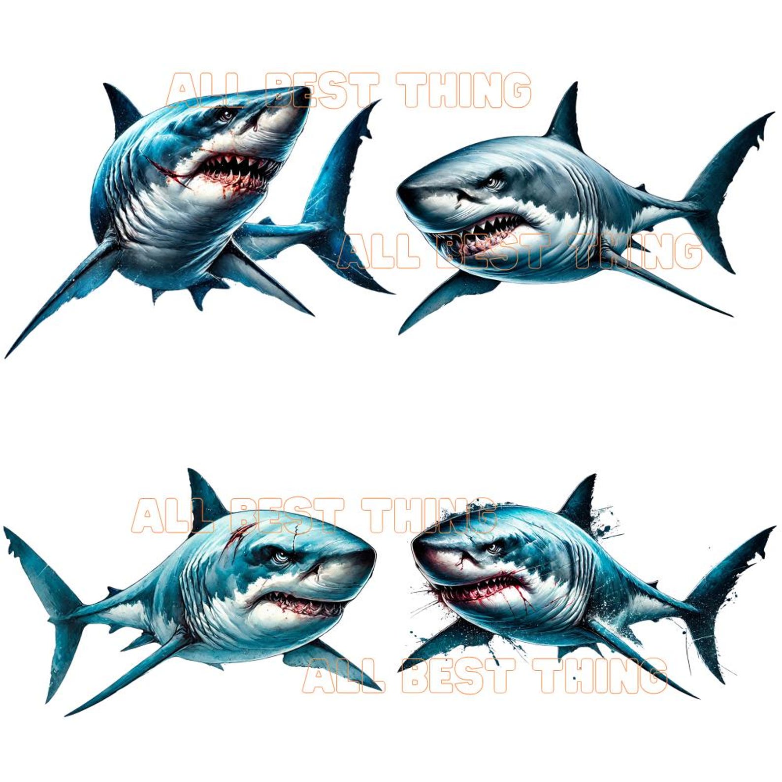 Watercolor Shark Clipart Set: 28 PNG Graphics, Commercial Use (digital ...