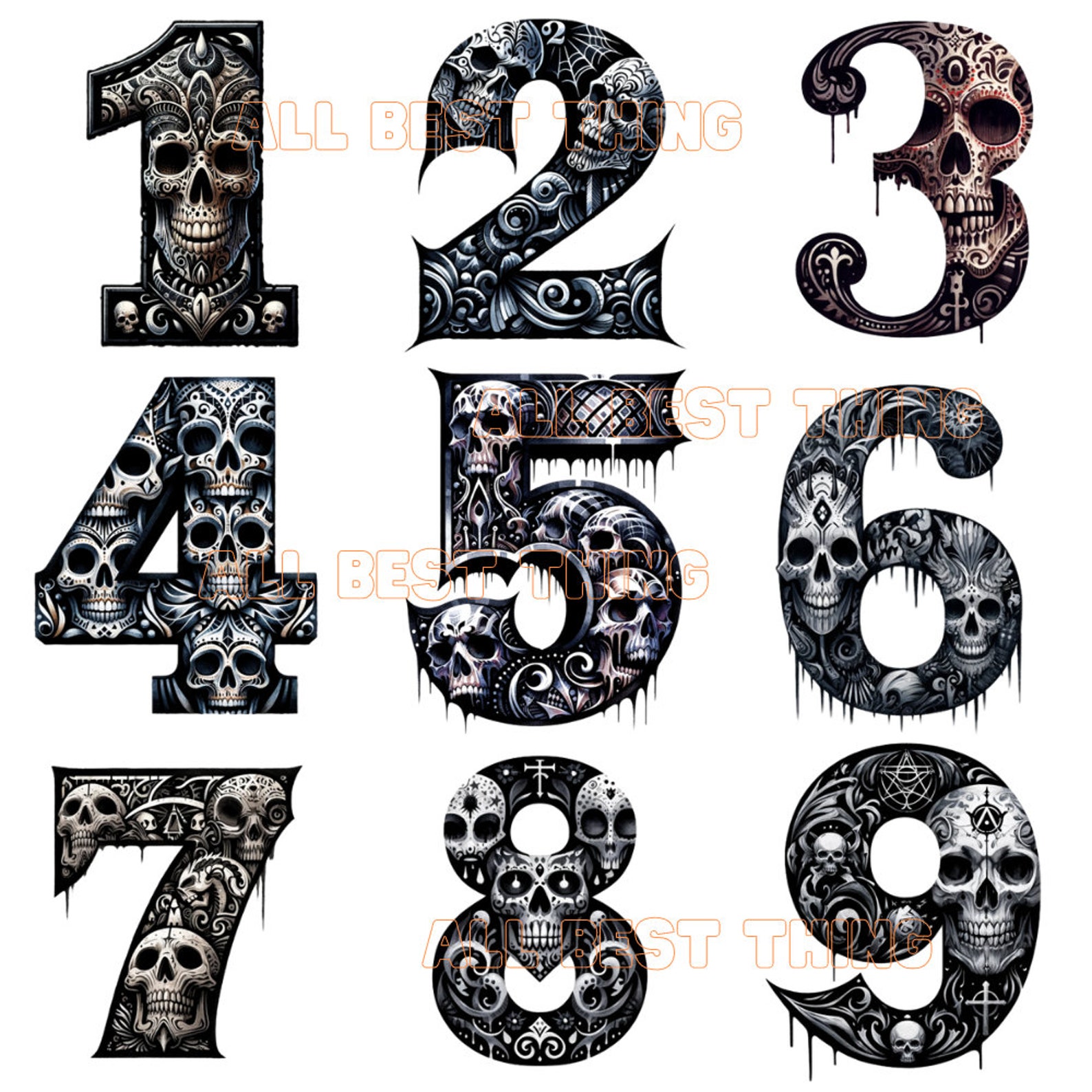 Black Skull Gothic Alphabet Collection Clipart, PNG Skull Clipart ...