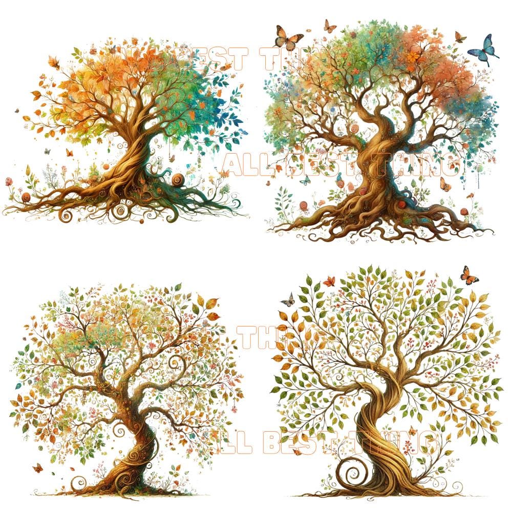 28 Mythical Tree Clipart PNG, Floral Tree Print, Printable Watercolor ...