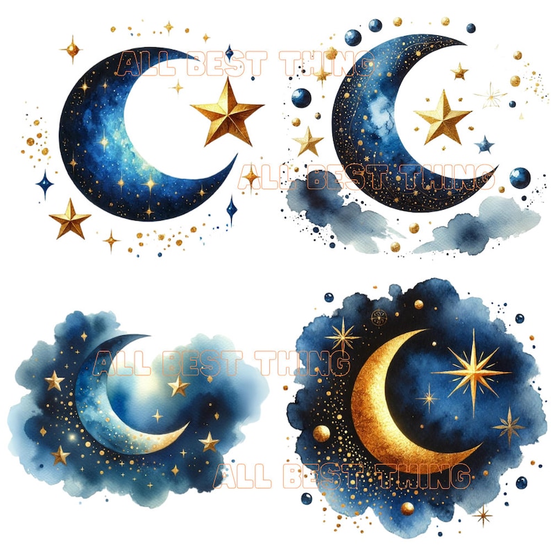 28 Boho Moon Clipart PNG, Minimalist Moon Images, Watercolor Clip Art ...