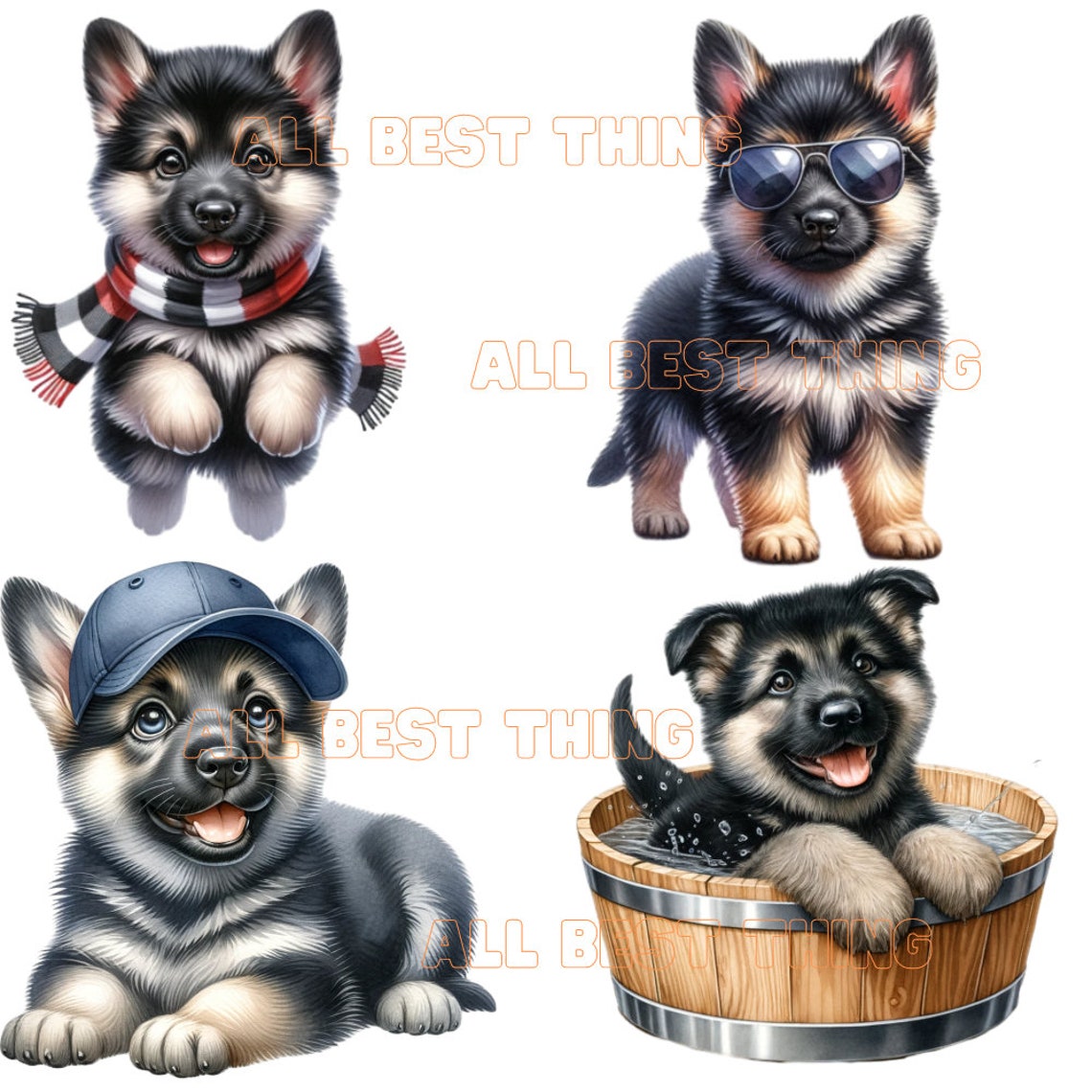 32 Cute German Shepherd Watercolor PNG Clipart, Cute Dog PNG, German ...