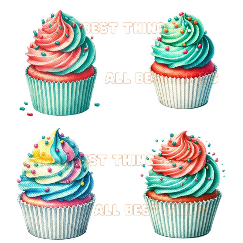 24 Watercolor Cupcakes PNG Clipart, Cupcake Clip Art, Watercolor ...