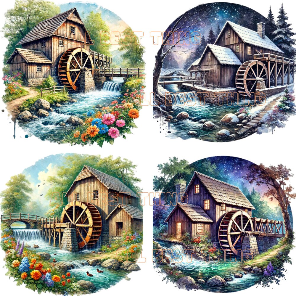 24 Watercolor Watermill PNG Clipart, High Quality, Landscape Clipart ...