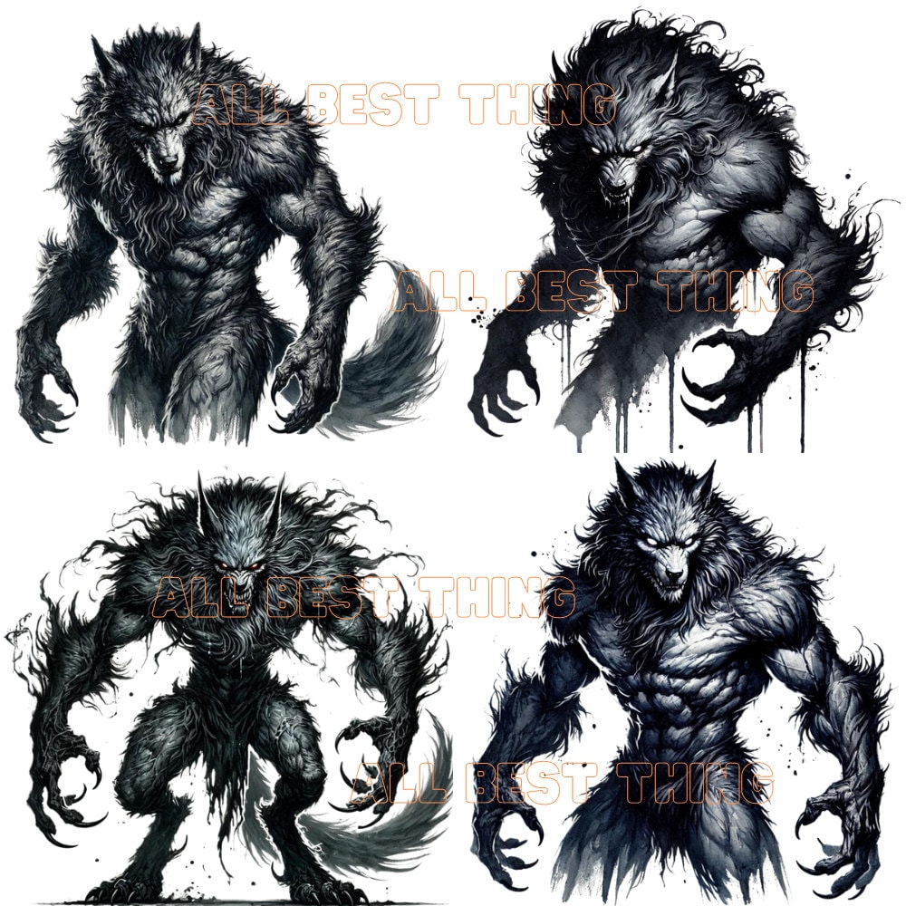 28 Gothic Werewolf Lycan Clipart PNG, Watercolor Printable Digital ...