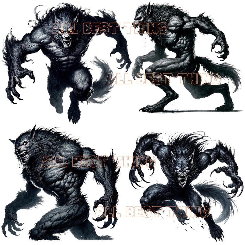 28 Gothic Werewolf Lycan Clipart PNG, Watercolor Printable Digital ...